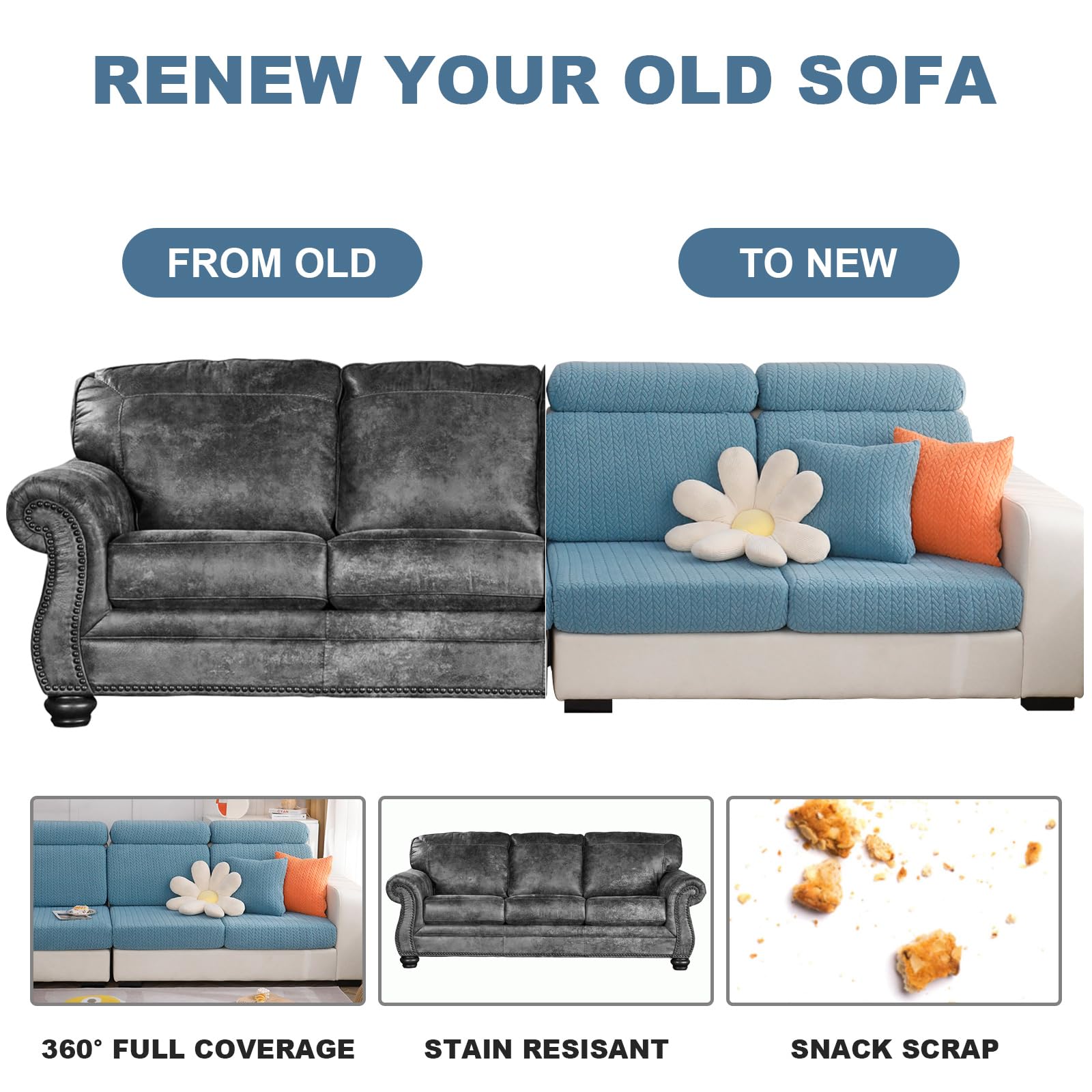 cjc 2023 New Universal Sofa Cover, Wear-Resistant High Stretch Couch Cushion Slipcovers, Anti-Slip L Shape Sofa Covers - Tear Stain Resistant Sofa Protector (Light Blue, Back Cover M)