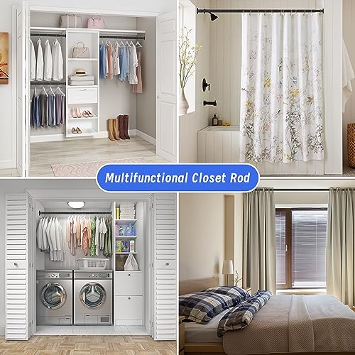 Closet Rods for Hanging Clothes - Heavy Duty Closet Poles 43-74 Inches - Adjustable Closet Rod Extender Hanging - Space Saving Closet Bar for Hanging Clothes, Laundry Room, Mud room, College Dorm