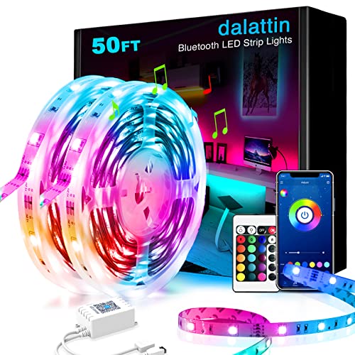 dalattin Led Lights for Bedroom 50ft, Smart Bluetooth Led Strip Lights That Sync with Music Ambient Lighting for Room, Game, Party (2 Rolls of 25ft)