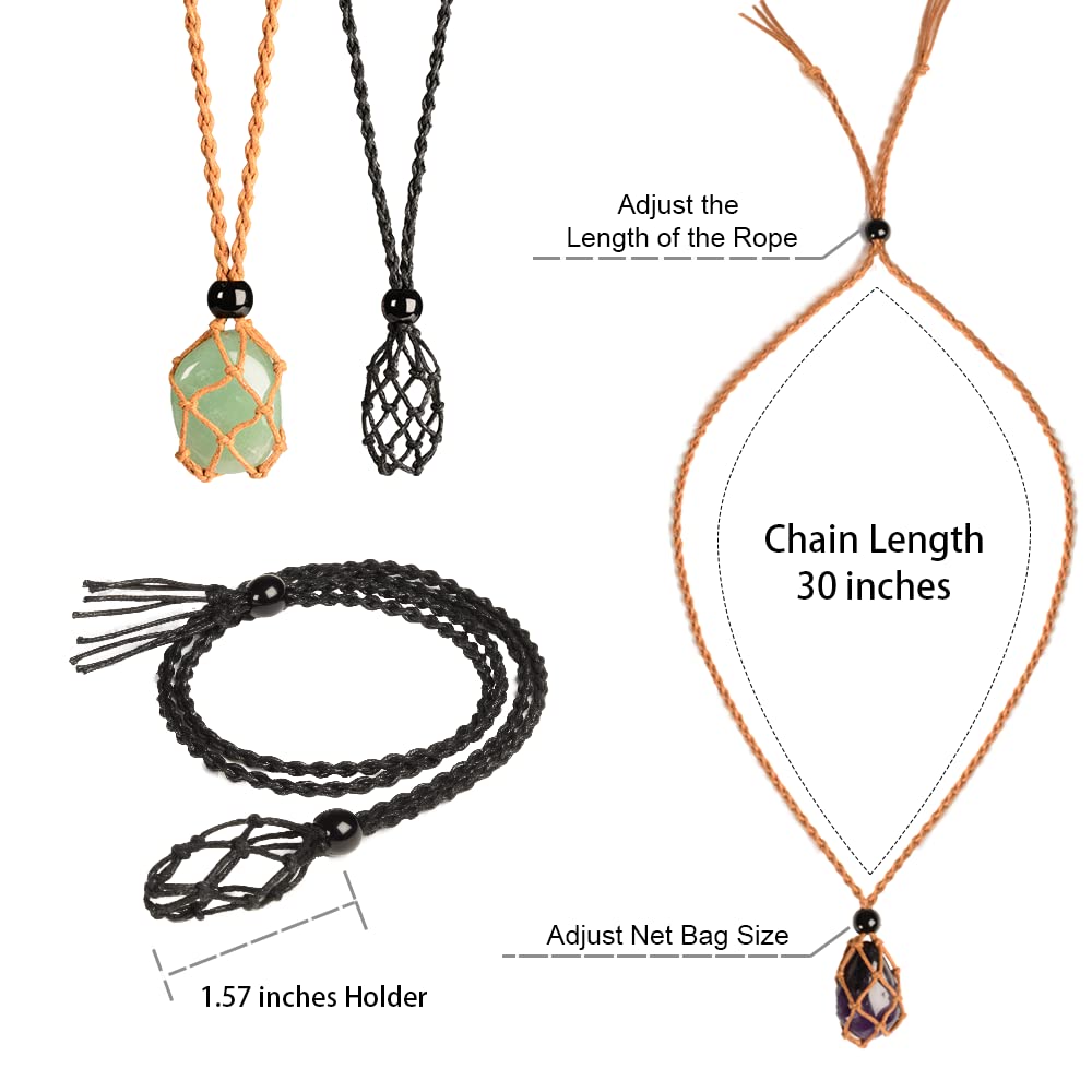 VNVETYTO 18 PCS Crystal Cage Necklace Holder Necklace Cord Empty Stone Holder Replacement Hand-Woven Necklace Cord with Adjustable Length (Black+Brown+Khaki)