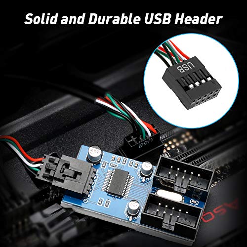 Rocketek Motherboard USB 2.0 9pin Header 1 to 2 Extension Hub Splitter Adapter - Converter MB USB 2.0 Female to 2 Female - 30CM Cable USB 9-pin Internal Cable 9 pin Connector Adapter Port Multiplier …