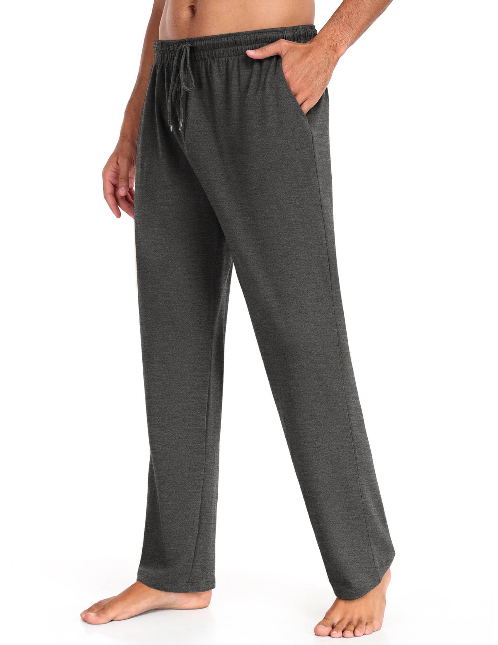 COOFANDY Men's Cotton Sweatpants Casual Loose Fit Drawstring Pants with Pockets Dark Heather Grey