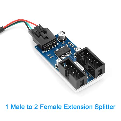 Rocketek Motherboard USB 2.0 9pin Header 1 to 2 Extension Hub Splitter Adapter - Converter MB USB 2.0 Female to 2 Female - 30CM Cable USB 9-pin Internal Cable 9 pin Connector Adapter Port Multiplier …