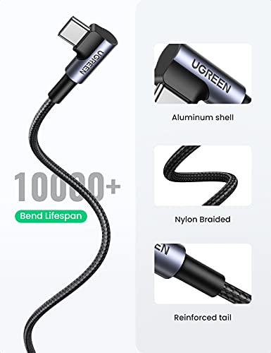 UGREEN USB C Cable Right Angle 90 Degree Fast Charging Cable USB A to Type C Cable Compatible with Galaxy S10/ S10+/ Note 20, LG V50/V60, iPad Mini 6 Air 5, GoPro Hero 8, etc.3.3FT