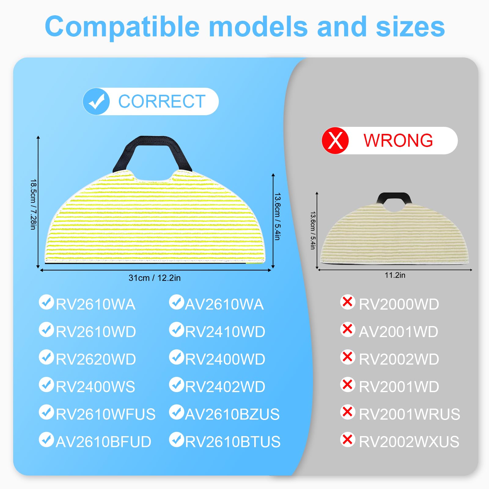 Fixbetter 6 Pcs Mop Pads for Shark RV2610WA AV2610WA RV2620WD RV2410WD AI Ultra 2- in-1 Robot Vacuum, Washable Reusable Mopping Pad Replacement Accessories