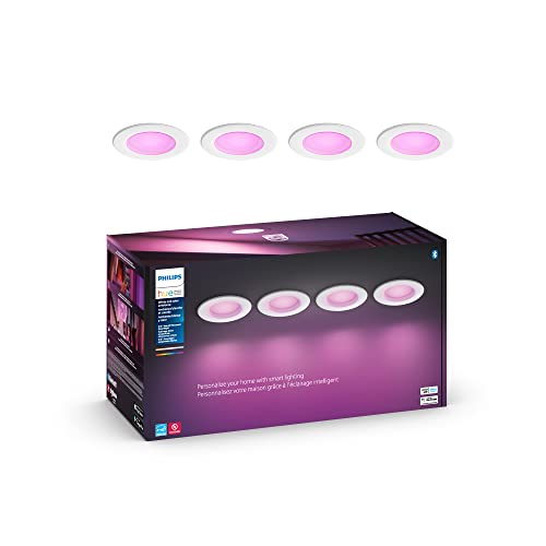 Philips Hue White and Color Ambiance Extra Bright Dimmable Recessed LED Smart 6" Downlight for Retrofit Cans-4 Count (Pack of 1) (578674) & Bridge Smart Lighting Hub - White