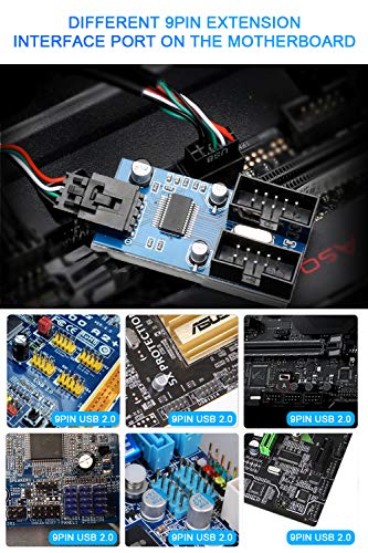 Rocketek Motherboard USB 2.0 9pin Header 1 to 2 Extension Hub Splitter Adapter - Converter MB USB 2.0 Female to 2 Female - 30CM Cable USB 9-pin Internal Cable 9 pin Connector Adapter Port Multiplier …