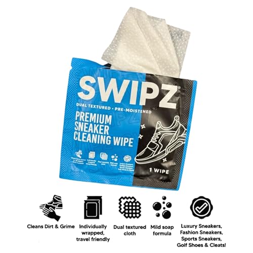 Swipz Shoe and Sneaker Wipes - Complete Tennis Shoe Cleaner Eraser Kit - Instant White Leather Sole Cleaner Cloths in 12 Travel Packs