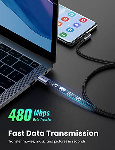 UGREEN USB C Cable Right Angle 90 Degree Fast Charging Cable USB A to Type C Cable Compatible with Galaxy S10/ S10+/ Note 20, LG V50/V60, iPad Mini 6 Air 5, GoPro Hero 8, etc.3.3FT