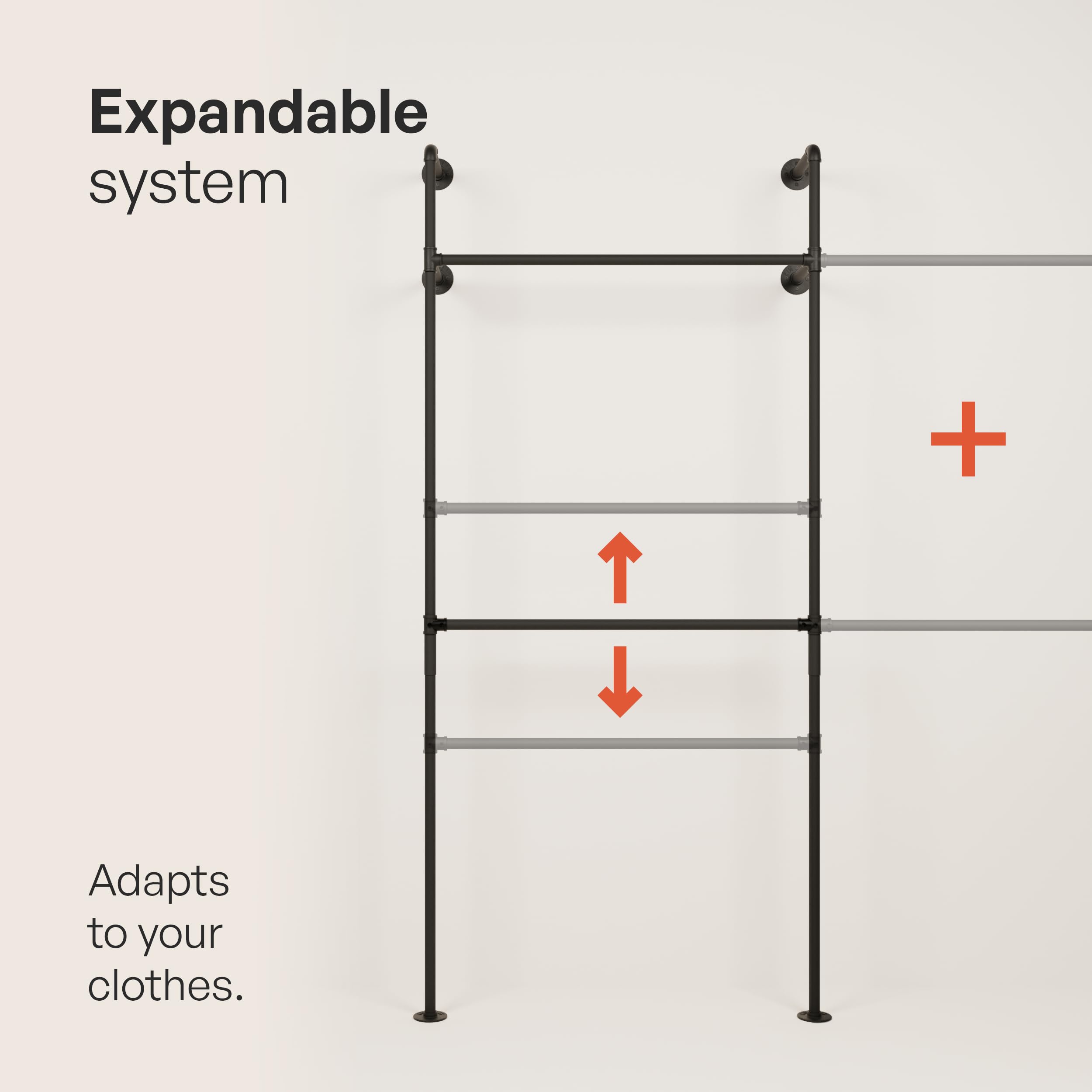 pamo Industrial Pipe Clothing Rack Metal Black - 390 lbs Capacity - Wall Mounted Clothes Racks for Hanging Clothes - KIM II EDGE