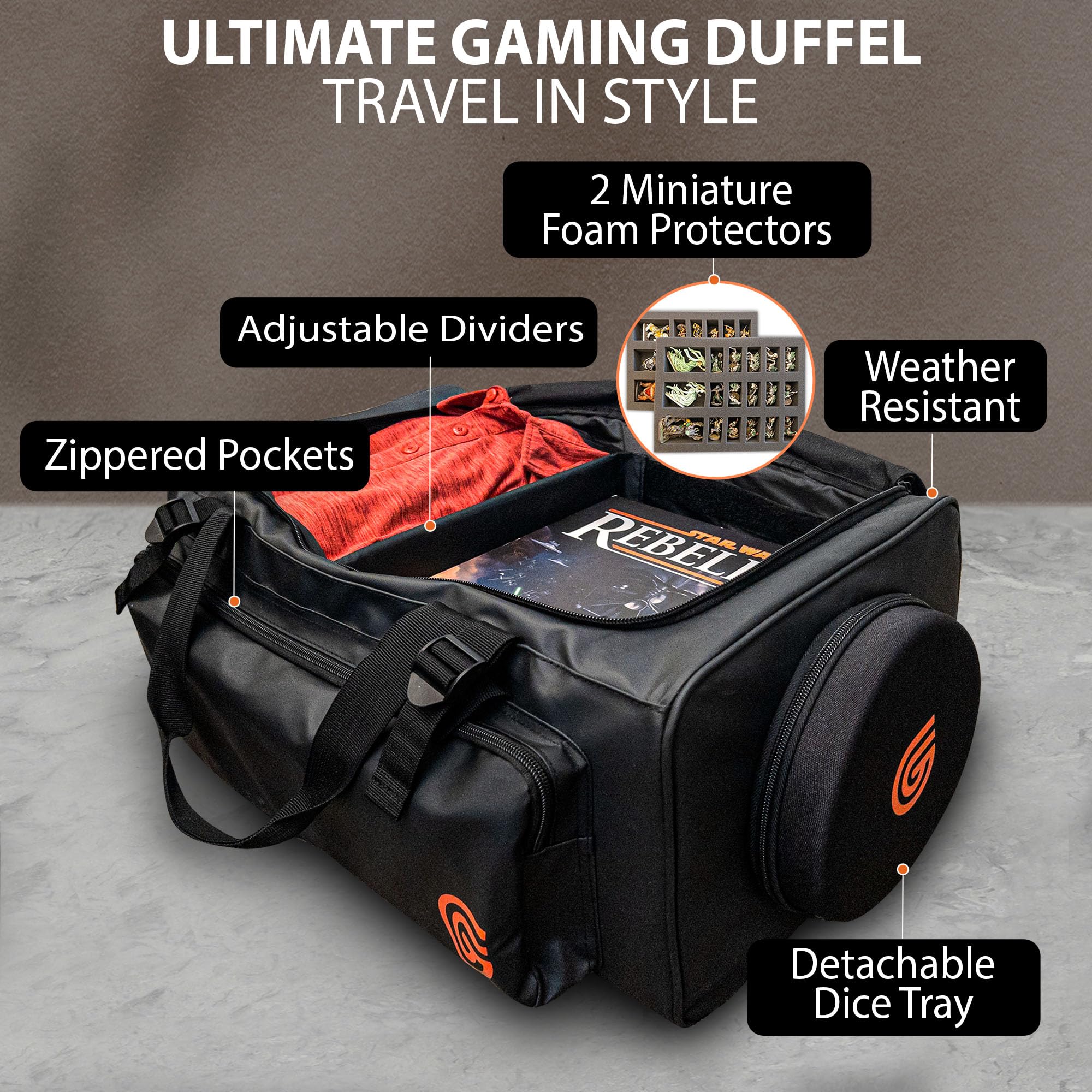 Ultimate Gaming Duffel Bag w/Shoulder Strap - Perfect for Board Games and RPG Players - Removable Dice Tray | Miniature Foam Inserts | Tons of Storage & Pockets | Battle Mat Storage