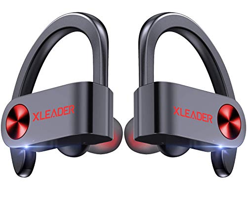 XLeader SoundAngel Sport3 Pro - Bluetooth 5.1 Sports Earbuds IPX7 Waterproof Wireless Running Headphones in Ear with LED Display Charging Case TWS Earphones with Micphones for Workout Fittness Gym Red