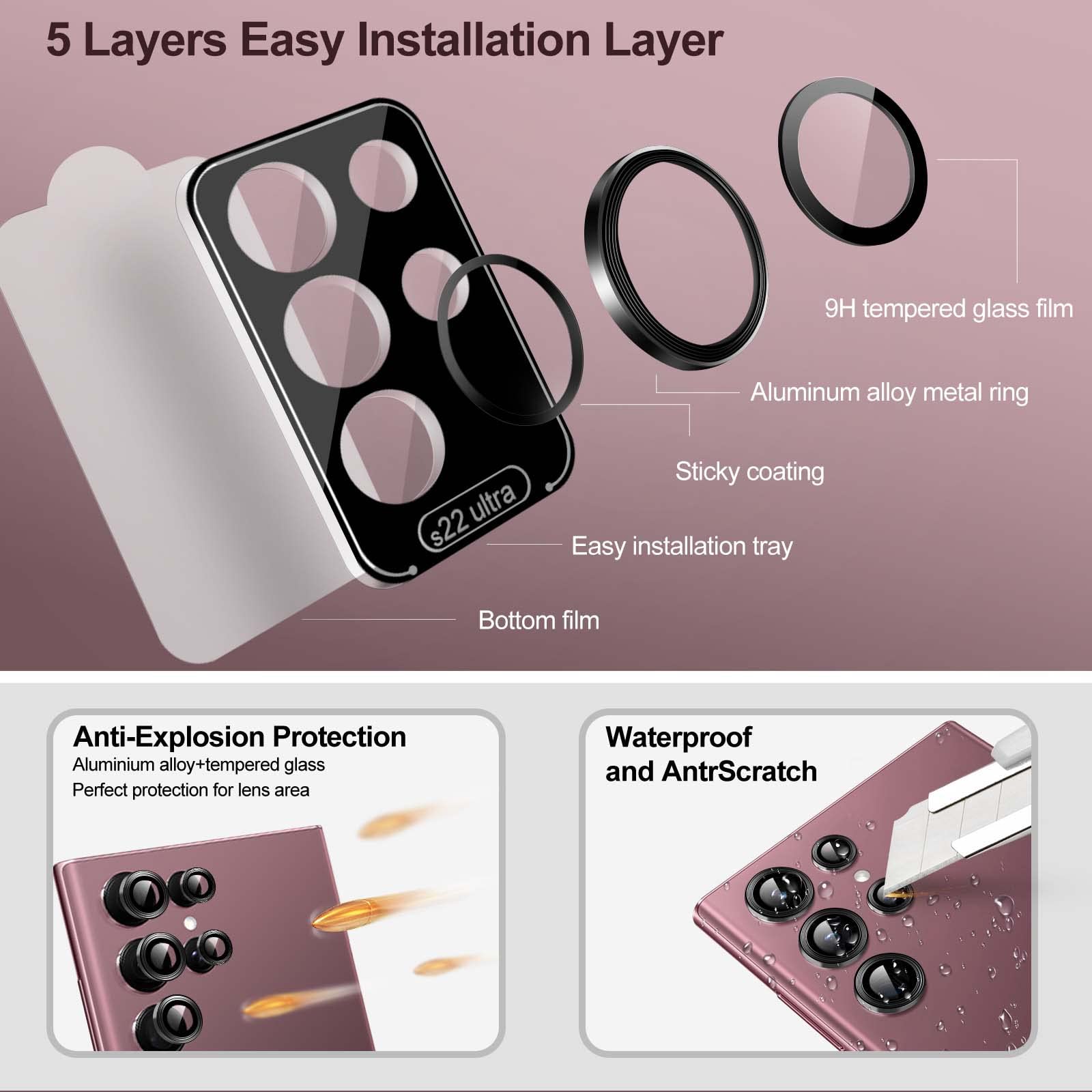Ni-SHEN【Auto Alignment】3+2 Pack 3D Curved Samsung Galaxy S22 Ultra Screen Protector Tempered Glass Accessories 3 Pack Glass with 2 Pack Camera Lens Protector Samsung S22 Ultra case friendly Fingerprint Suitable