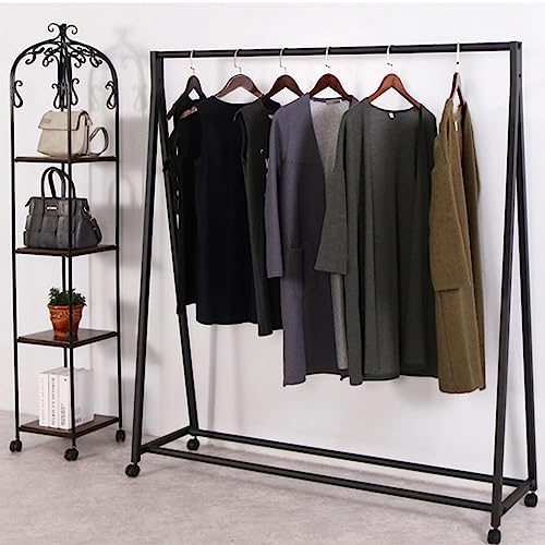 Garment Rack Single-Rail Metal Clothing Rack for Bedroom, Heavy-Duty Clothes Rail on Wheels, Freestanding Clothes Display Rack with Storage Shelf, Retail Store, Black(Size:100X40X160CM)