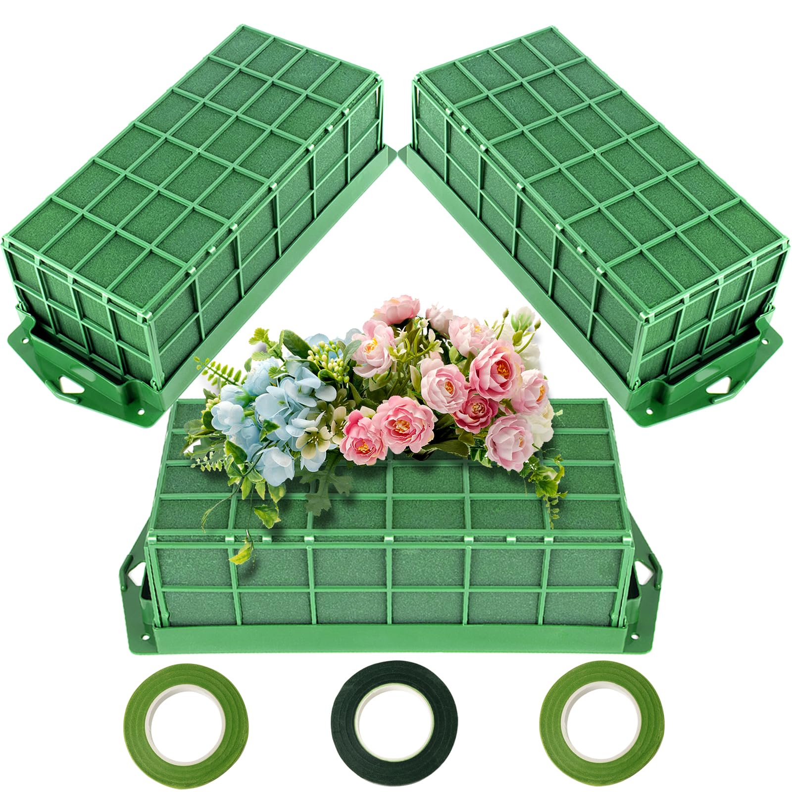 Floral Foam Cage, 3 Pack Floral Foam Blocks for Fresh Flower, Flower Holder with Floral Foam, Cage Bowl Flower Foam for Artificial Flower Arrangement, and Wedding Holiday Decorations