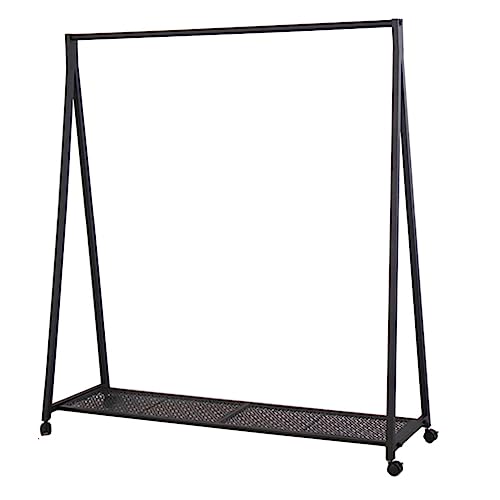 Garment Rack Single-Rail Metal Clothing Rack for Bedroom, Heavy-Duty Clothes Rail on Wheels, Freestanding Clothes Display Rack with Storage Shelf, Retail Store, Black(Size:100X40X160CM)