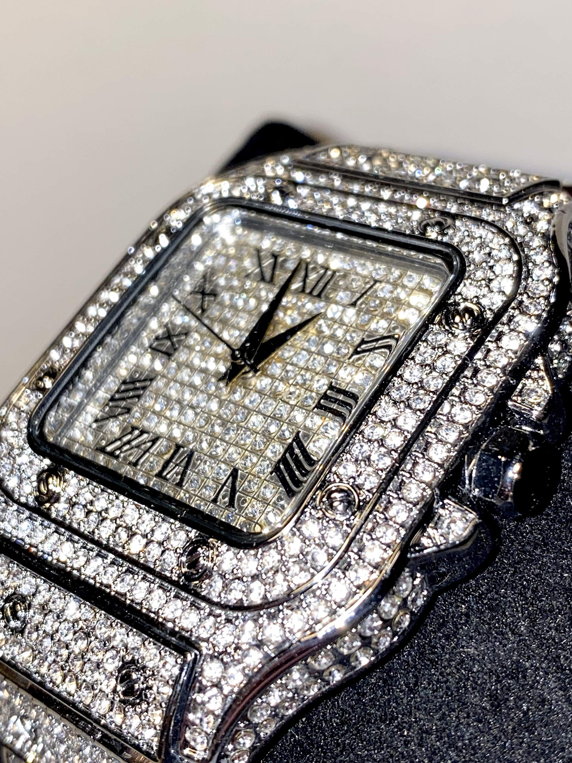Luxury CZ Diamond Iced Bracelet Watch - Roman Numeric Square Dial - Custom Fit, Bust Down Watch For Men, Women & Hip Hop/Rapper Choice - Mens Jewelry