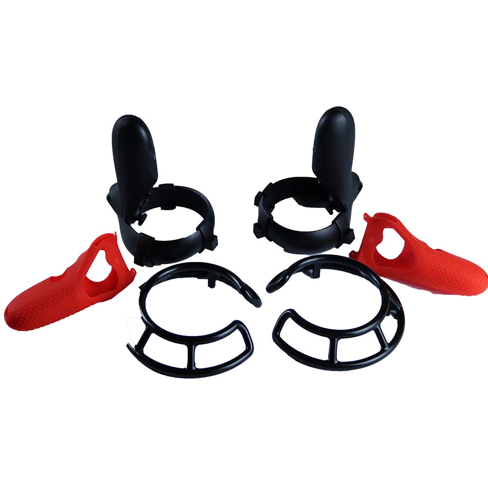 MASiKEN Touch Controller Grip Accessories & Protective Cages Stand for Oculus Quest/Rift S, Premium Controllers Skin Cover, Gel Shell Silicone Collision Protector Ring (Red)