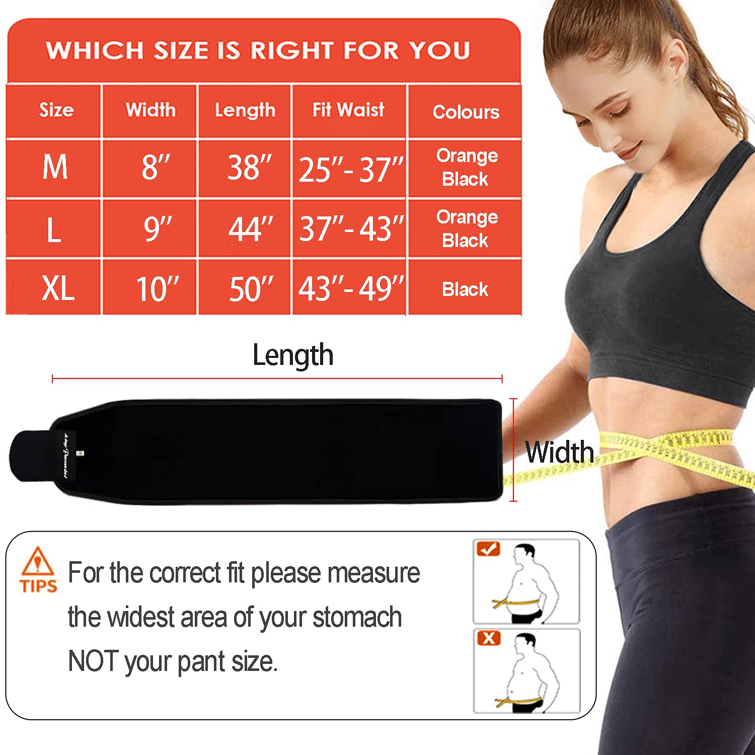 KingPavonini Waist Trainer Waist Trimmer Sweat Belt for Men Women Black