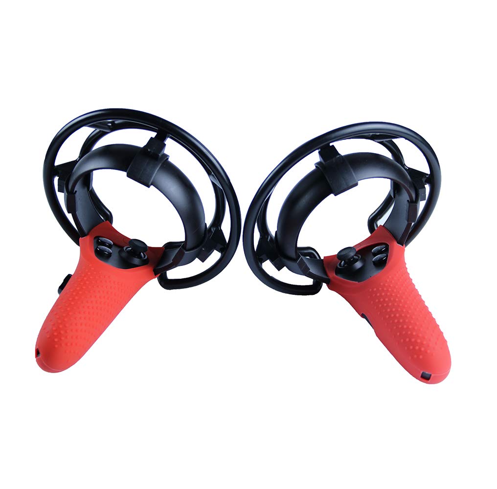 MASiKEN Touch Controller Grip Accessories & Protective Cages Stand for Oculus Quest/Rift S, Premium Controllers Skin Cover, Gel Shell Silicone Collision Protector Ring (Red)