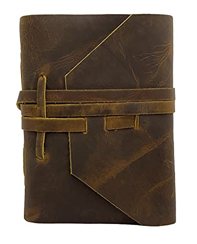 Ruzioon (7” x 5”) Leather Journal Writing Notebook - vintage leather-bound journal with deckle edge paper – Sketchbook - Travel Diary - leather journals
