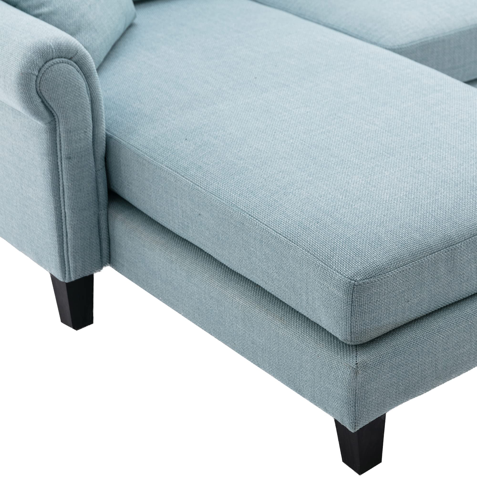 Sectional Sofa Set, Modern U-Shaped Convertible Sectional Couch with Chaise and Movable Ottoman, Linen Upholstered Accent Sofa with Solid Wood Legs and Thick Cushion for Living Room (Light Blue)
