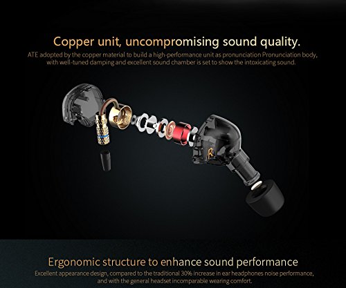 KZ ATE Hi-Fi IEM Sports Headphones with Copper Driver Ear Hook and Foam Eartips Specially for Music Fans, New Mic Edition