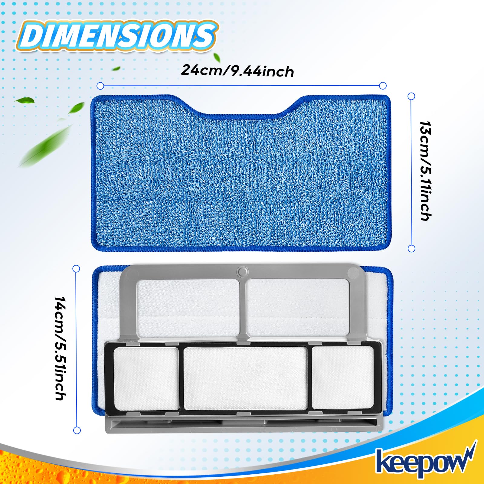 KEEPOW Reusable Vacmop Replacement Pads Compatible with Shark Vac Mop VM252 VM200 VC205 VM250 VM190 VM200P12, Vacuum Mop Pads Refills for Hardwood Floor with Upgraded Dirt Chamber, Blue, 2+1+1 Pack