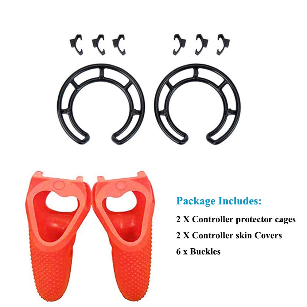MASiKEN Touch Controller Grip Accessories & Protective Cages Stand for Oculus Quest/Rift S, Premium Controllers Skin Cover, Gel Shell Silicone Collision Protector Ring (Red)