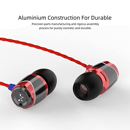 SoundMAGIC E10 Wired Earphones No Microphone HiFi Stereo Earbuds Noise Isolating in Ear Headphones Powerful Bass Tangle Free Cord Black Red