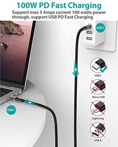 Elfesoul USB C to USB C Cable 10ft, USB C 3.2 Gen 2 Cable 20Gbps Data Transfer USB C Cable 100W PD Fast Charging Cable for MacBook Pro, iPad Pro, Galaxy S22, Nylon Braided, Black.