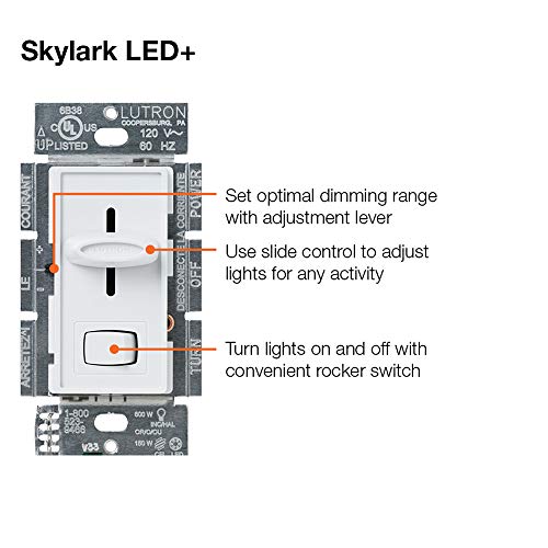 Lutron Skylark LED+ Dimmer Switch for Dimmable LED, Halogen and Incandescent Bulbs | Single-Pole or 3-Way | SCL-153P-WH | White