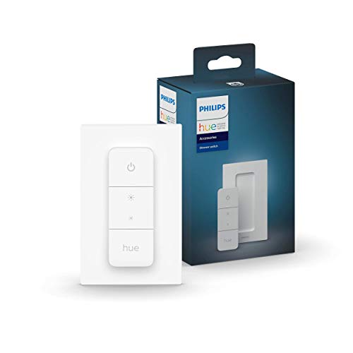 Philips Hue v2 Smart Dimmer Switch and Remote, White, 1-Pack & White A19 Medium Lumen Smart Bulb, 1100 Lumens, Bluetooth & Zigbee Compatible (Hue Hub Optional), 1 Bulb