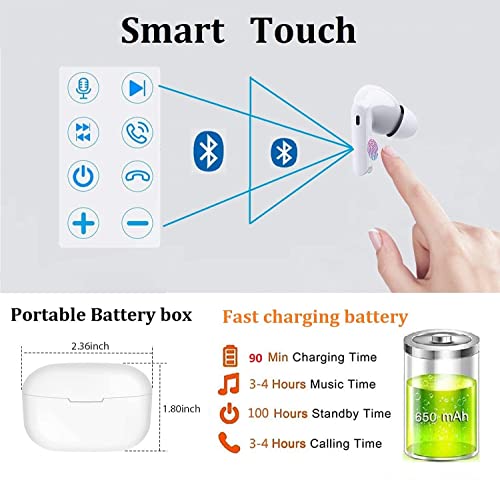 Wireless Earbuds Bluetooth 5.1 Headphones Built in Mic in Ear Bud Noise Canceling 3D Stereo Air Buds Earbuds Fast Charging, IPX5 Waterproof for iPhone and Android