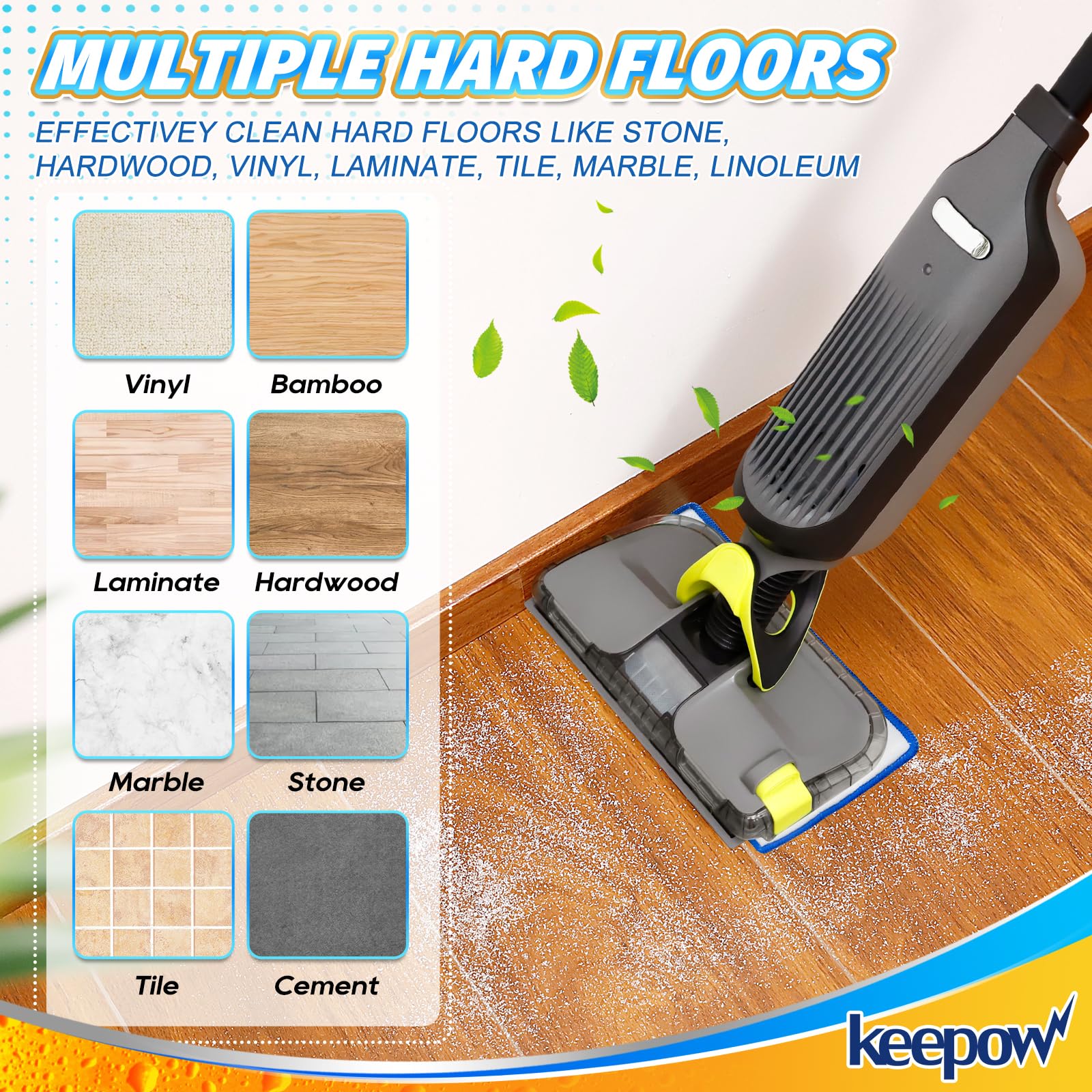 KEEPOW Reusable Vacmop Replacement Pads Compatible with Shark Vac Mop VM252 VM200 VC205 VM250 VM190 VM200P12, Vacuum Mop Pads Refills for Hardwood Floor with Upgraded Dirt Chamber, Blue, 2+1+1 Pack