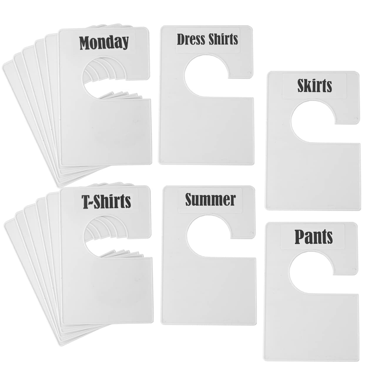 TraGoods 20 Pack White Clothing Rack Size Dividers Plus 90 Labels (1 Inch) and 20 Large Blank Labels, Large Rectangular Clothing Closet Dividers (Pearl White)