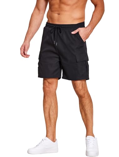 Wataxii Men's Elastic Waist Cargo Shorts Quick Dry Work Shorts Lightweight Hiking Shorts with Multi-Pocket