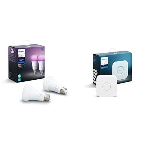 Philips Hue White and Color Ambiance 2-Pack A19 LED Smart Bulb & Smart Hub (Compatible with Alexa Apple HomeKit and Google Assistant), White Ambiance, Hue Hub