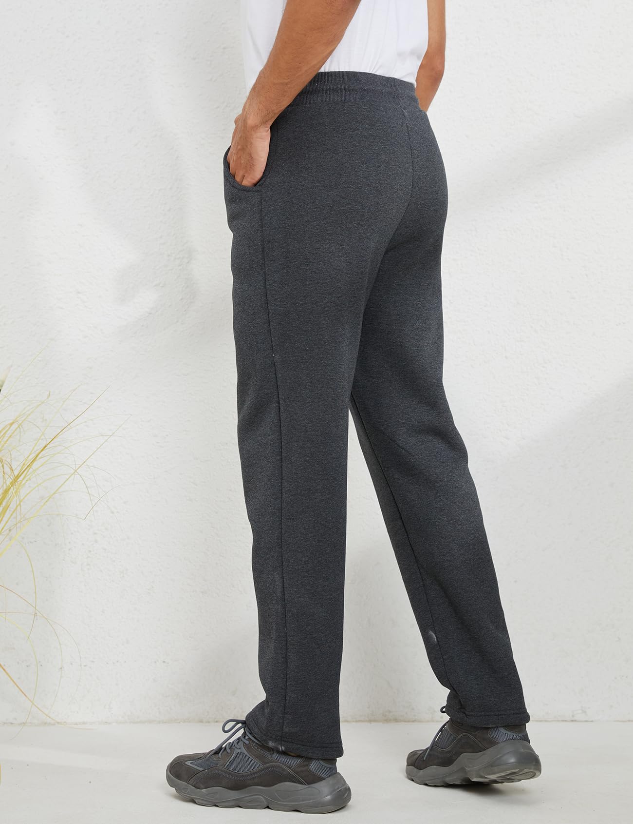 Gihuo Men's Winter Fleece Pants Sherpa Lined Sweatpants Straight Leg Active Running Sweat Pants Comfy Lounge Pants(2# Dark Grey, Small)