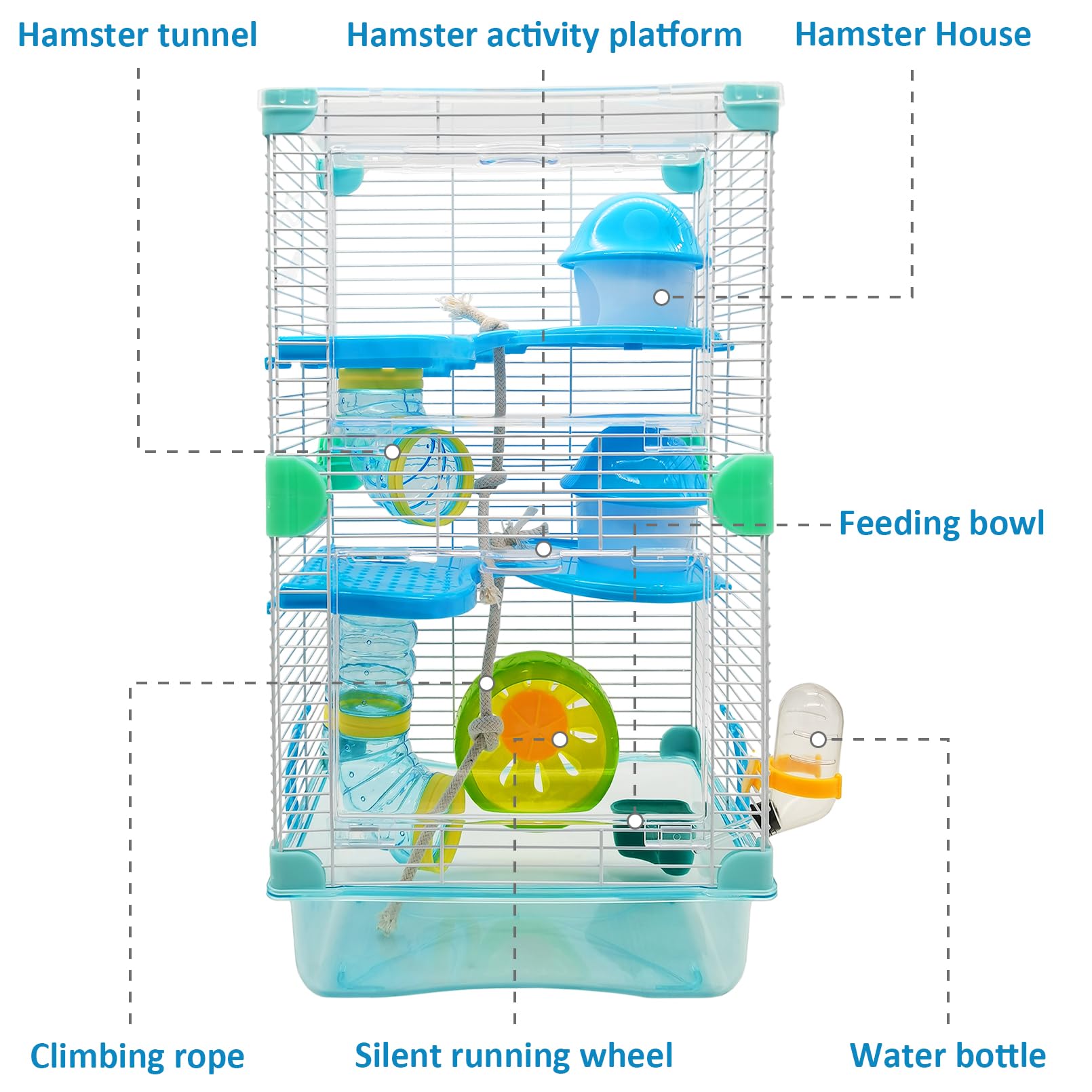 PINVNBY Hamster Cage, 3 Level Mouse Cage and Habitats Hamster Enclosure Hamster Habitat for Mouse Mice Rat Gerbils and Small Animals 10.6 x 7.8 x 10.6inches