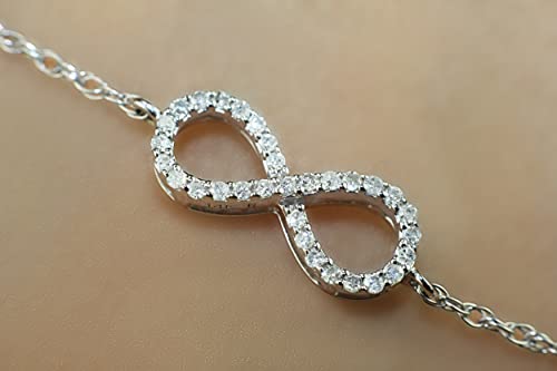 1/10 Carat Diamond Infinity Bracelet for Women in 14k White Gold Adjustable 7 to 8 Inches (H-I, I1-I2, cttw) Spring Ring by Belantina