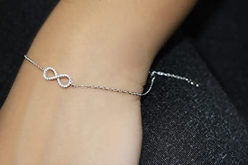 1/10 Carat Diamond Infinity Bracelet for Women in 14k White Gold Adjustable 7 to 8 Inches (H-I, I1-I2, cttw) Spring Ring by Belantina