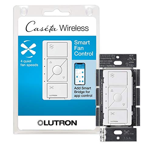Lutron CasĂŠta Wireless Smart Fan Speed Control Switch, Single-Pole, PD-FSQN-WH, White