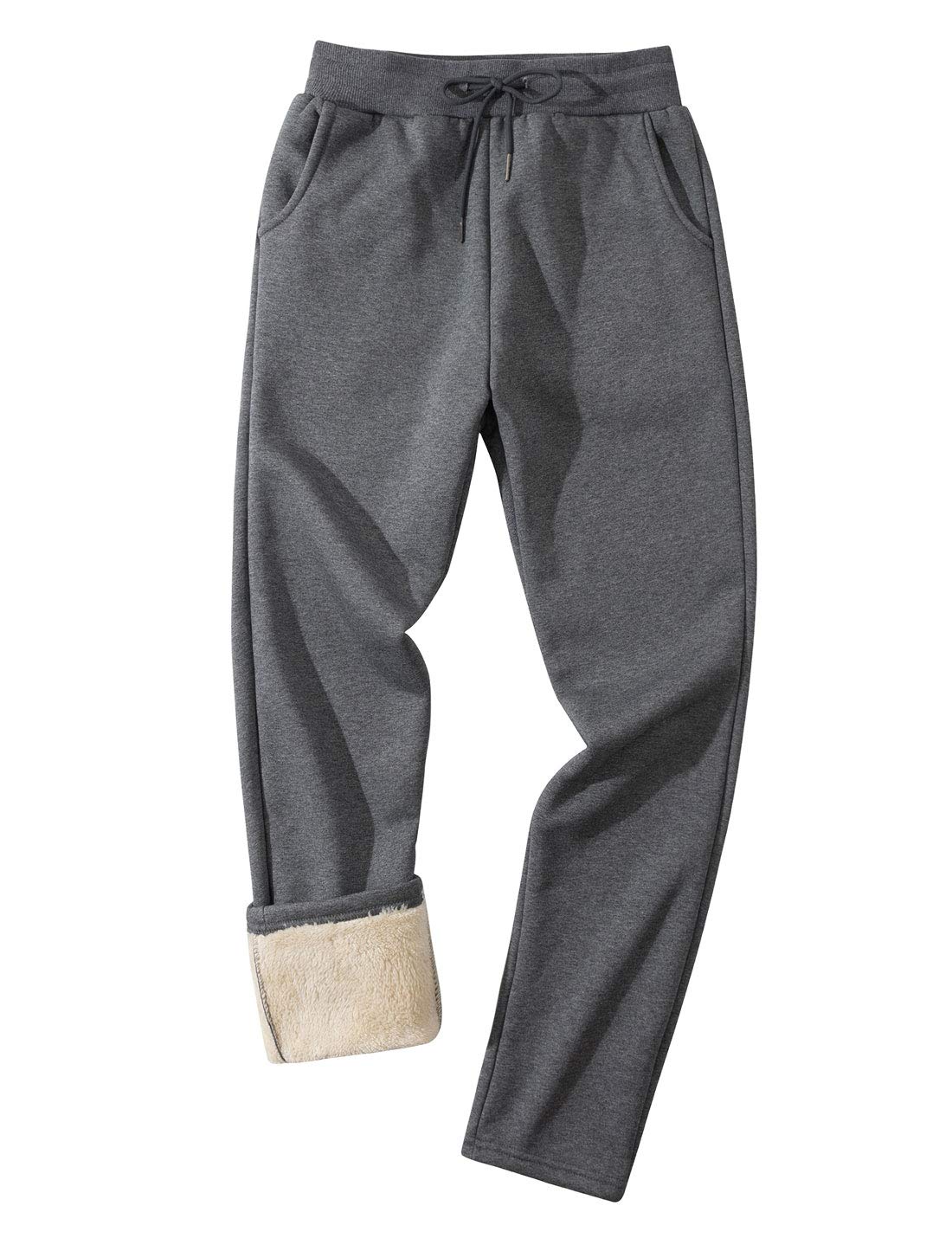Gihuo Men's Winter Fleece Pants Sherpa Lined Sweatpants Straight Leg Active Running Sweat Pants Comfy Lounge Pants(2# Dark Grey, Small)