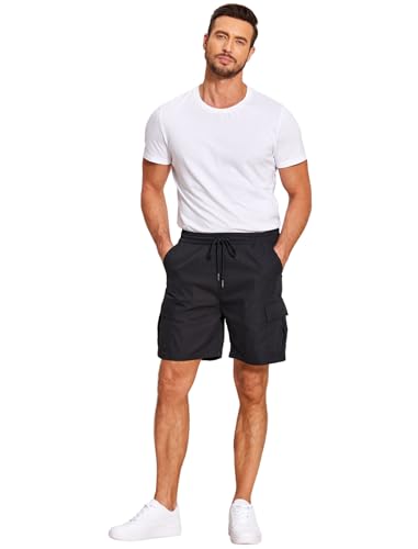 Wataxii Men's Elastic Waist Cargo Shorts Quick Dry Work Shorts Lightweight Hiking Shorts with Multi-Pocket