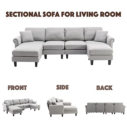 Tabaray 108" Couch Sectional Sofa for Living Room Furniture Sets Convertible U Shaped Couches with Ottoman and Chaise for Apartment, Office (Light Blue)