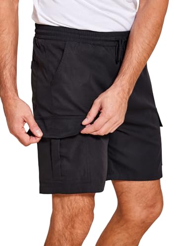 Wataxii Men's Elastic Waist Cargo Shorts Quick Dry Work Shorts Lightweight Hiking Shorts with Multi-Pocket