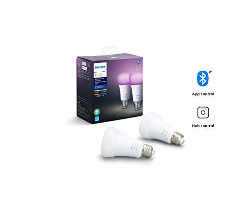 Philips Hue White and Color Ambiance 2-Pack A19 LED Smart Bulb & Smart Hub (Compatible with Alexa Apple HomeKit and Google Assistant), White Ambiance, Hue Hub