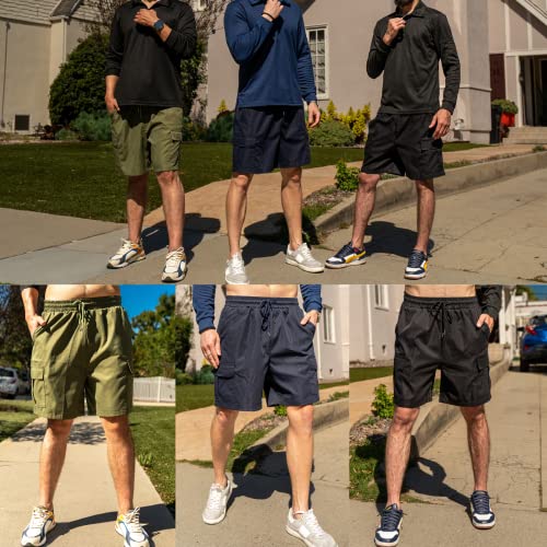 Wataxii Men's Elastic Waist Cargo Shorts Quick Dry Work Shorts Lightweight Hiking Shorts with Multi-Pocket