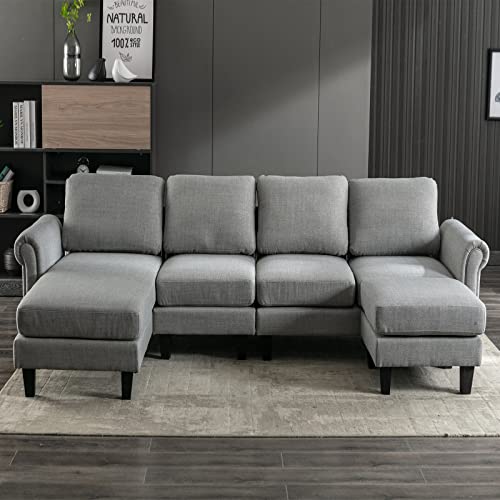 Tabaray 108" Couch Sectional Sofa for Living Room Furniture Sets Convertible U Shaped Couches with Ottoman and Chaise for Apartment, Office (Light Blue)